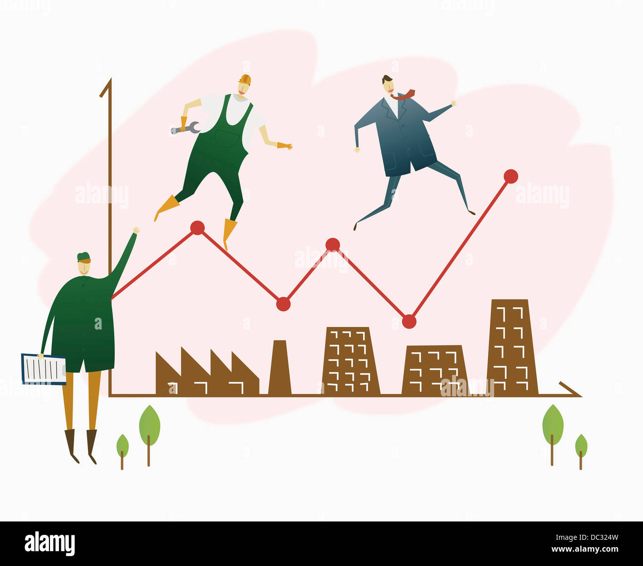 illustration of men running on graphs Stock Photo - Alamy