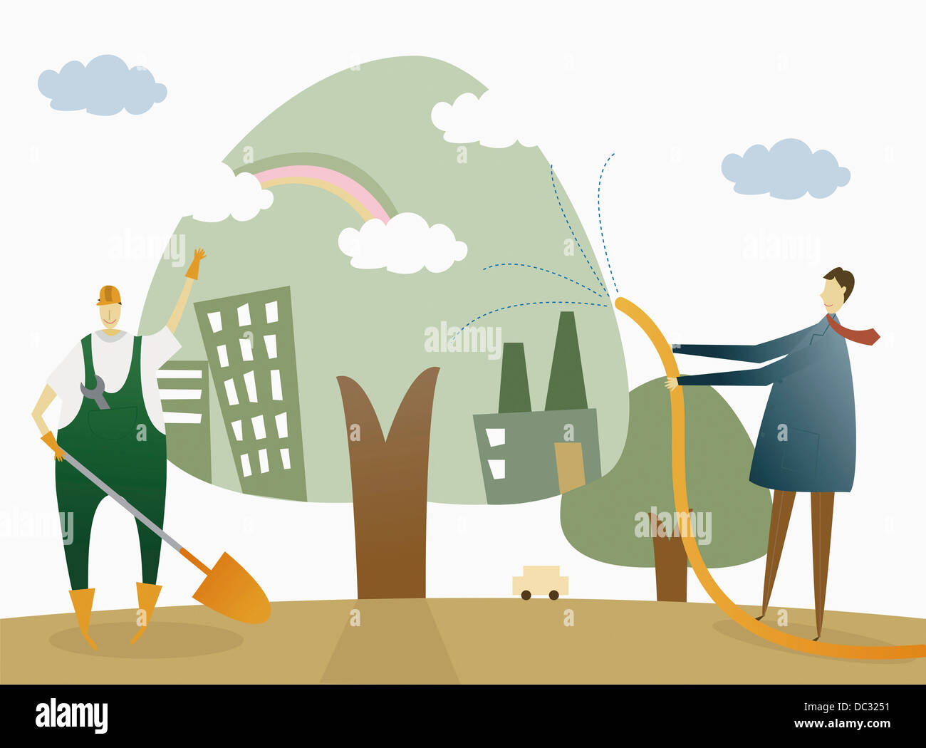 illustration of men planting a tree Stock Photo - Alamy