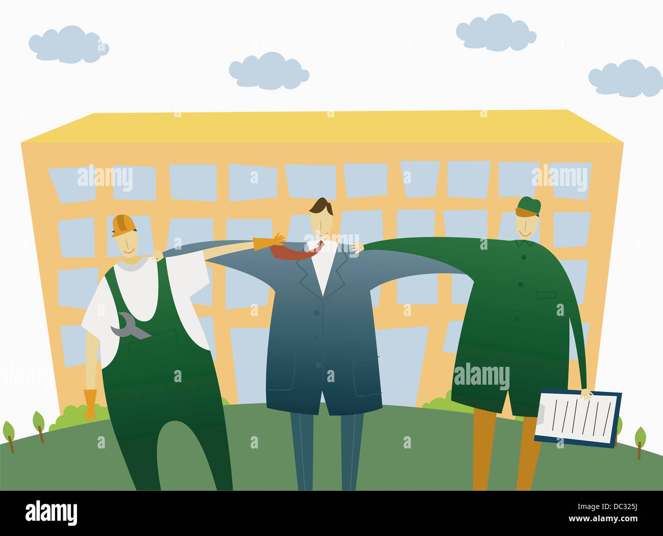 illustration of men in front of a building Stock Photo - Alamy