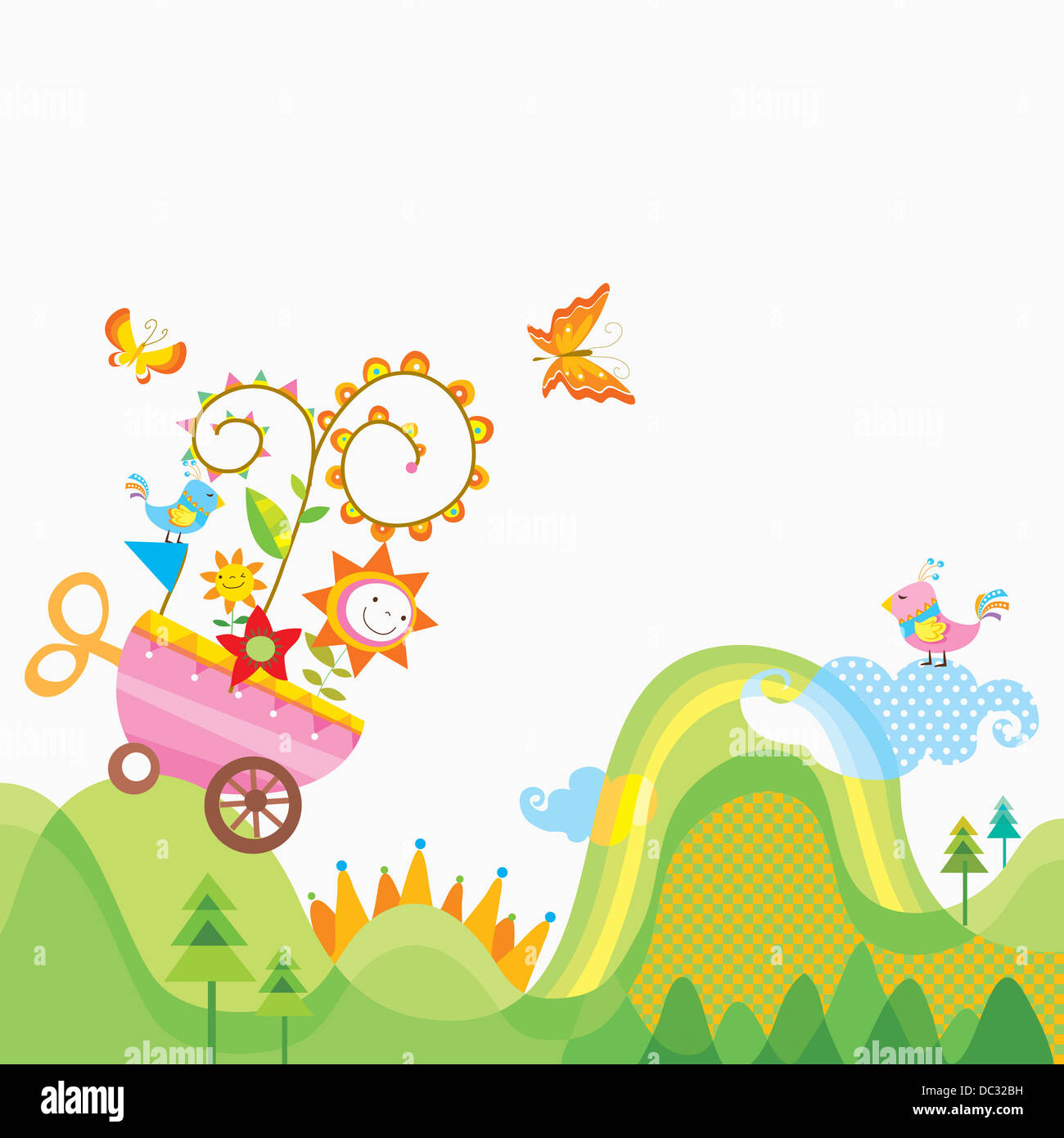 illustration of a colourful garden Stock Photo - Alamy