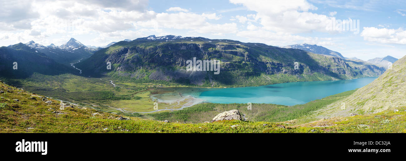 Panorama image towards Gjendebu at the Gjende lake in Jotunheimen ...