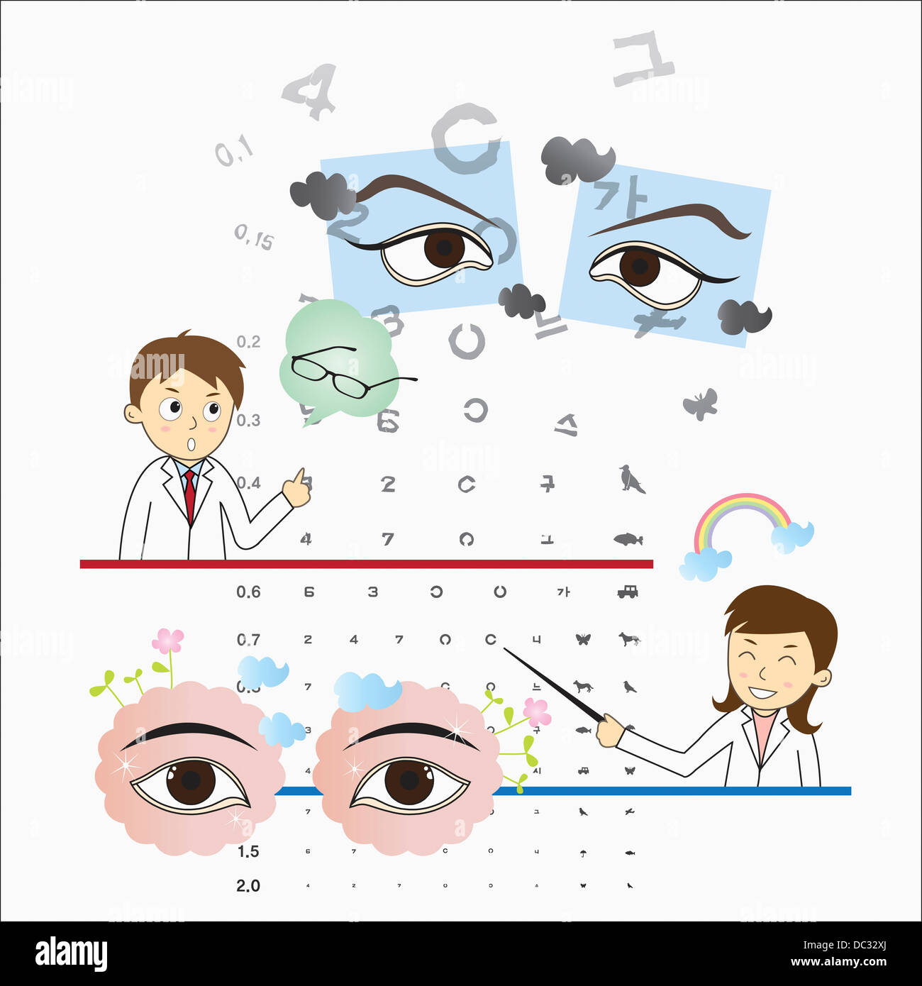 illustration of doctors and eye checkups Stock Photo - Alamy