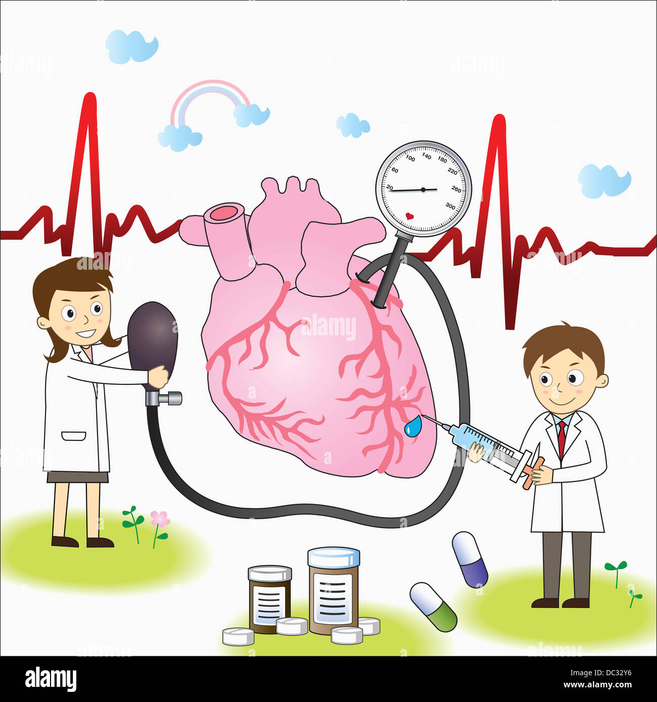 illustration of doctors examining heart Stock Photo - Alamy