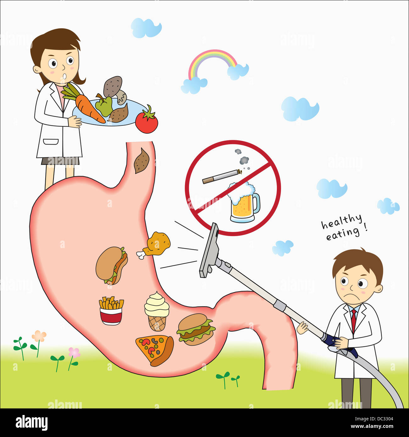 illustration of doctors and stomach Stock Photo - Alamy