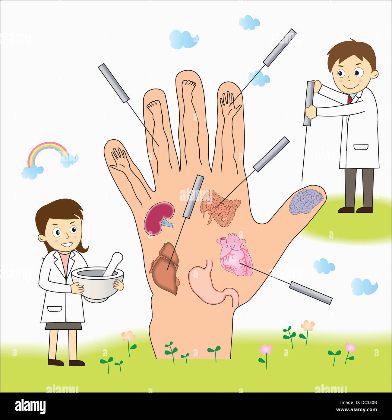 illustration of doctors and a hand Stock Photo - Alamy