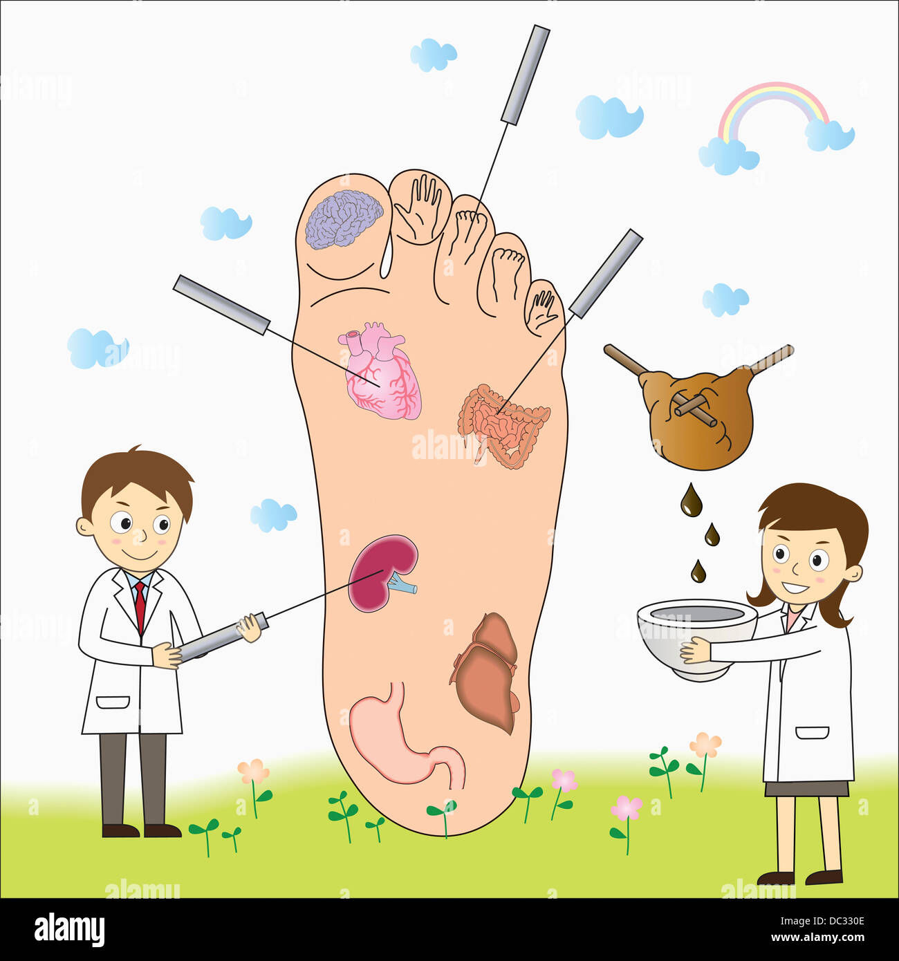 illustration of doctors and a foot Stock Photo - Alamy