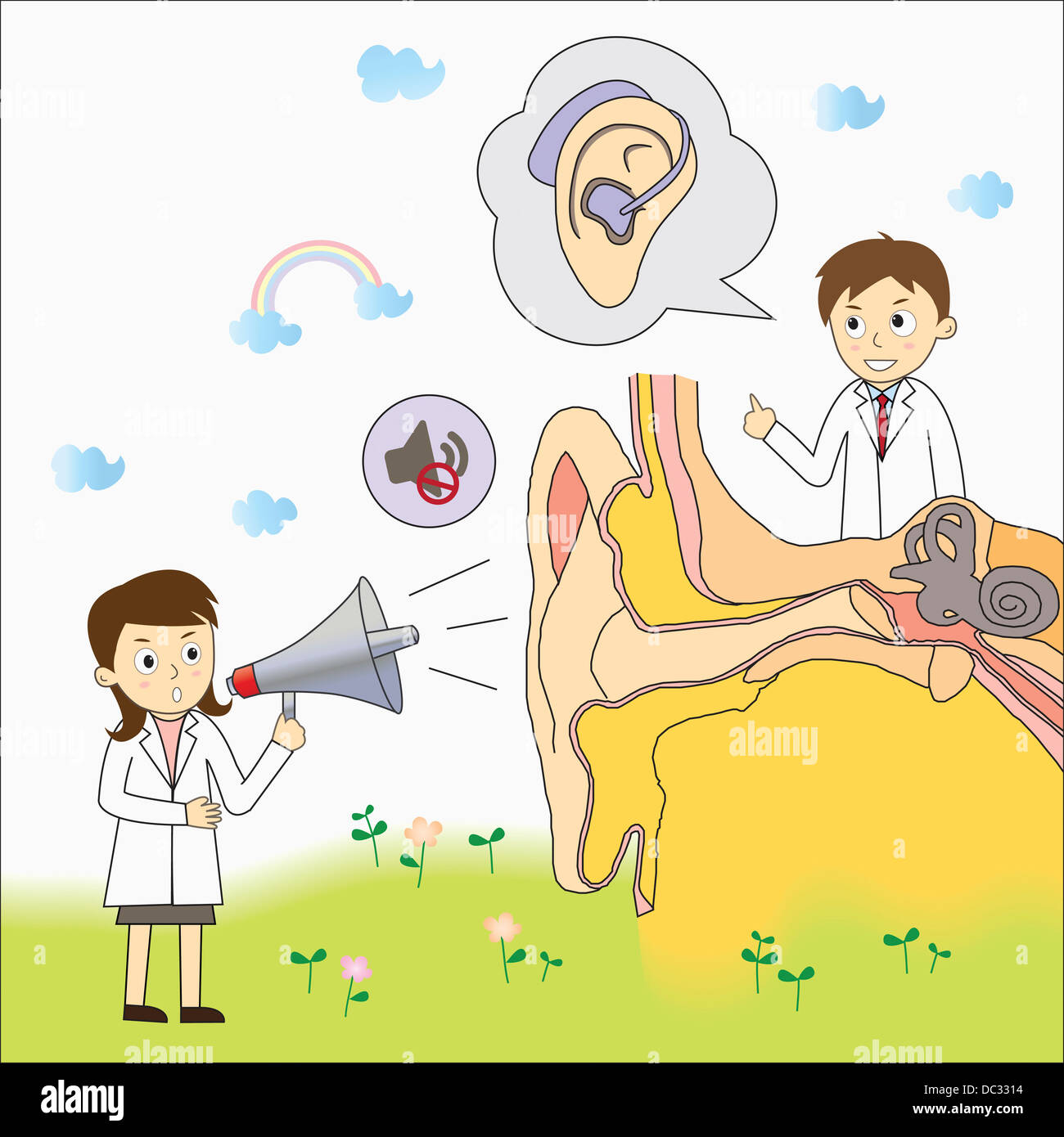 illustration of doctors and ear Stock Photo - Alamy