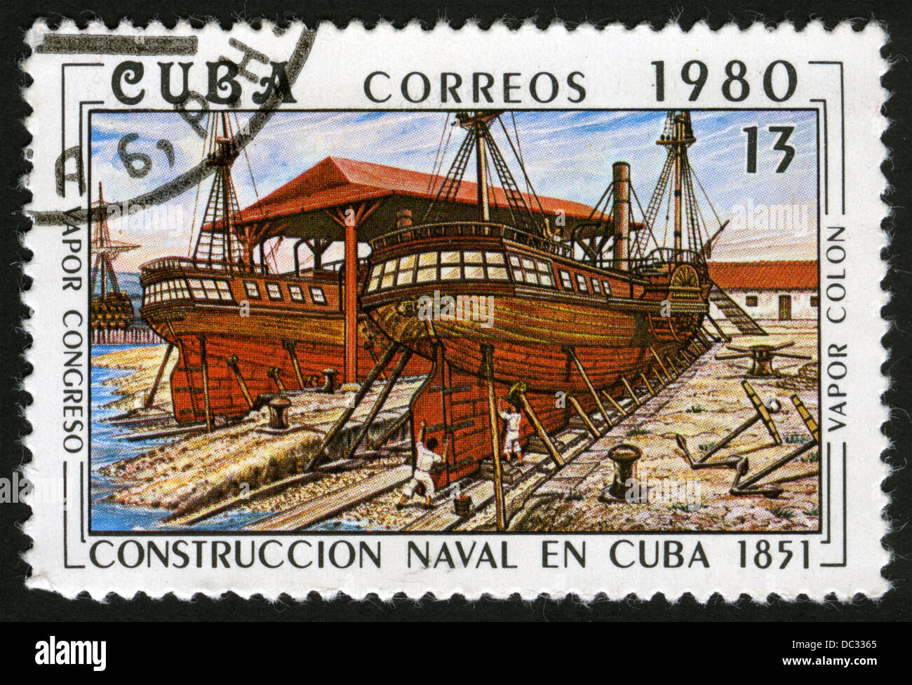 Cuba,post mark,stamp,mail Cuba, 1980, Ships, sailing, ship wharf, 1851 ...