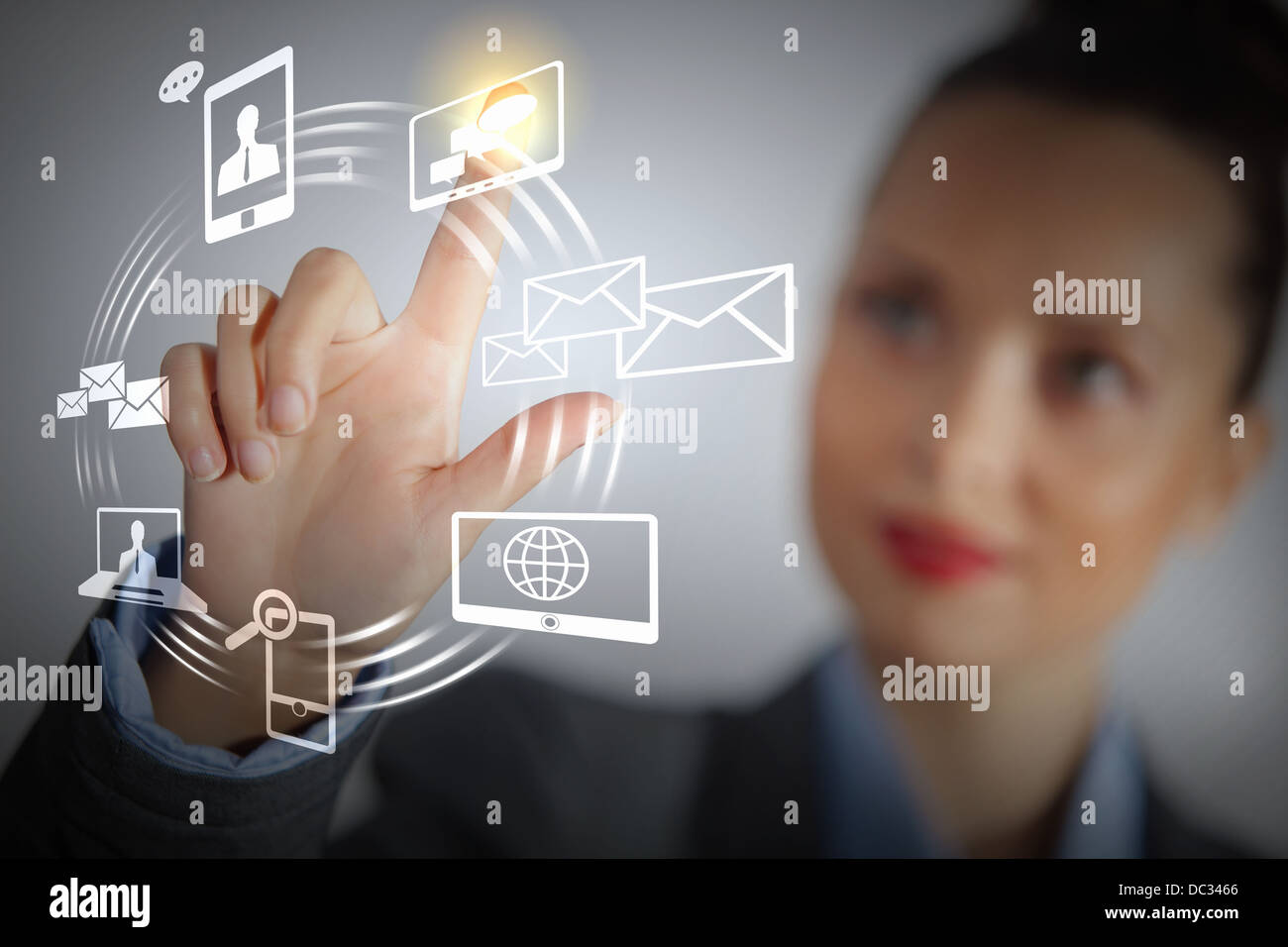 hand pushing on a touch screen Stock Photo - Alamy