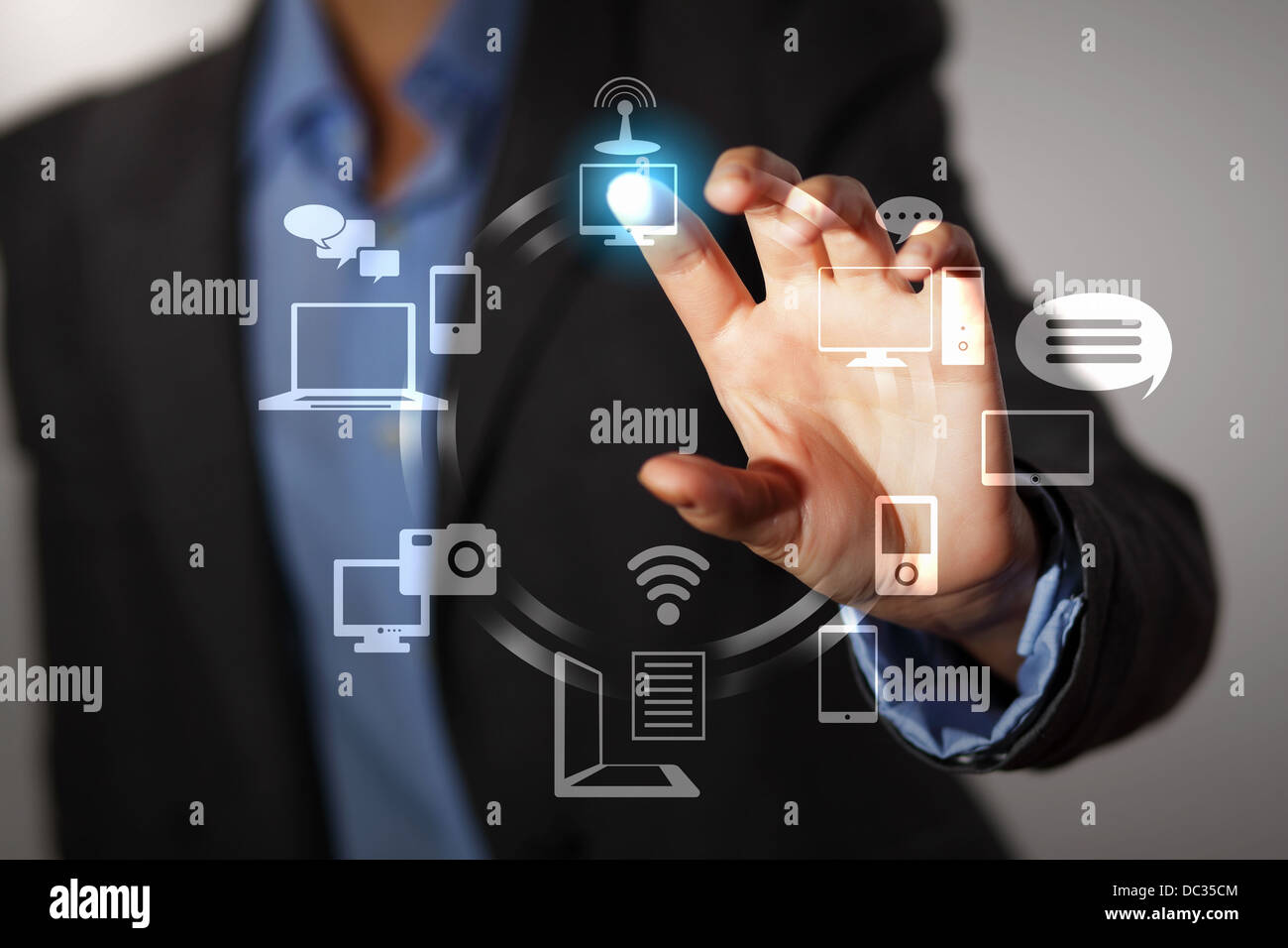hand pushing on a touch screen Stock Photo - Alamy