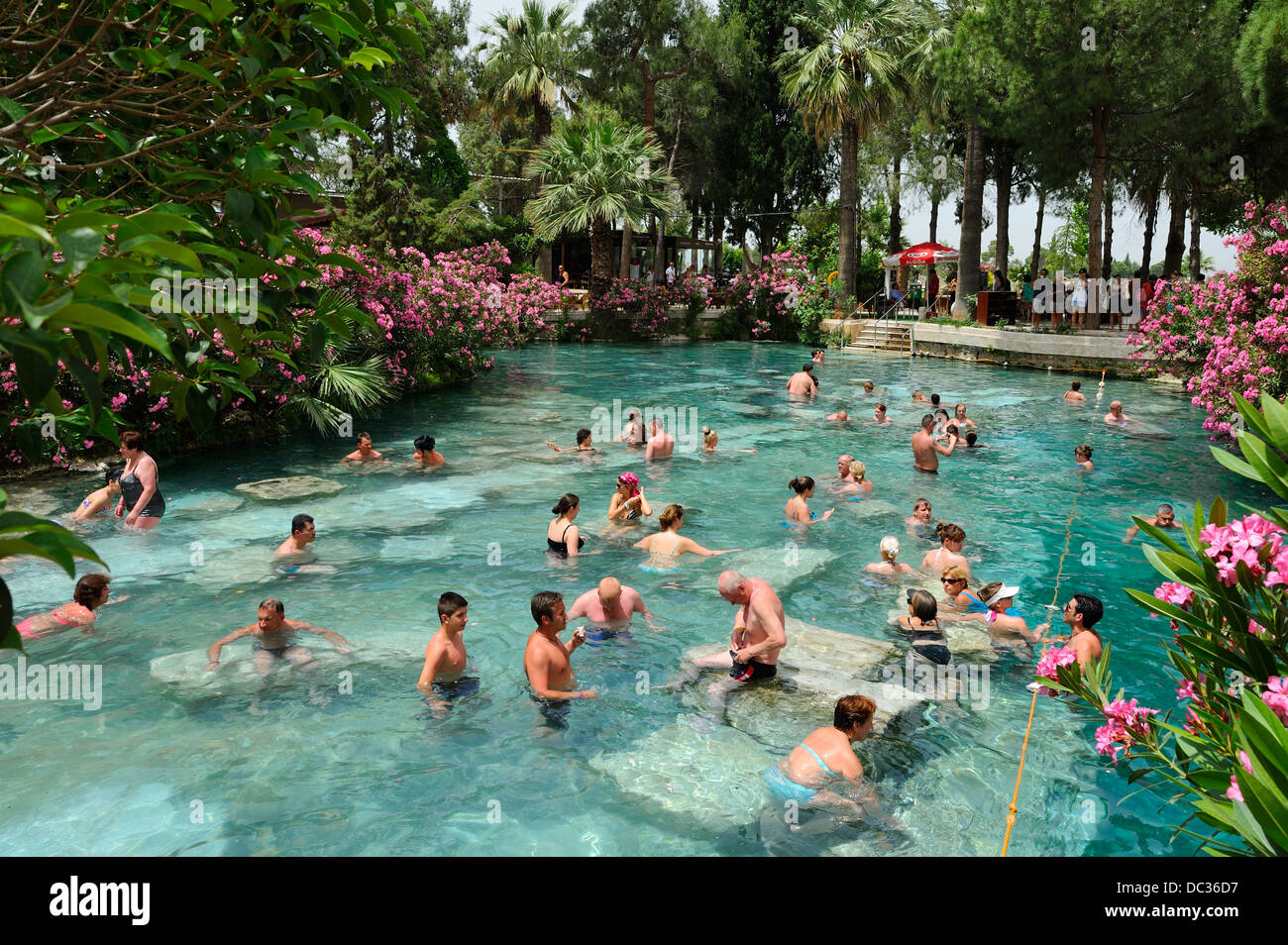 Bathers in hot springs of ancient Roman ruins of Hierapolis, Aegean ...
