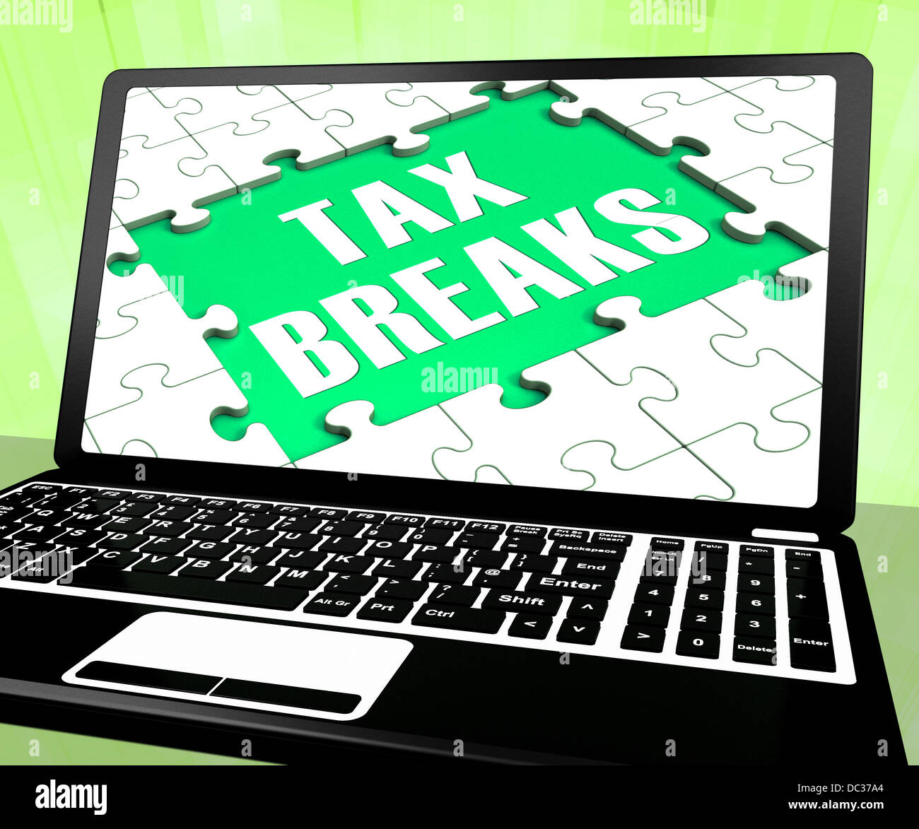 Tax Breaks On Laptop Shows Internet Paying Stock Photo - Alamy