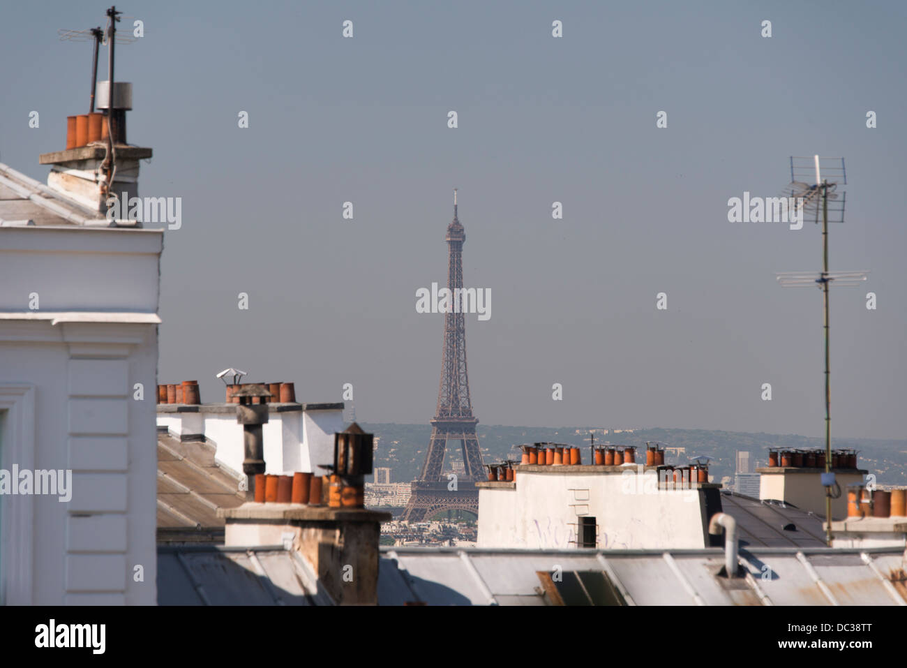 Eiffel Tower across the rooftops of Montmartre, Paris Stock Photo - Alamy