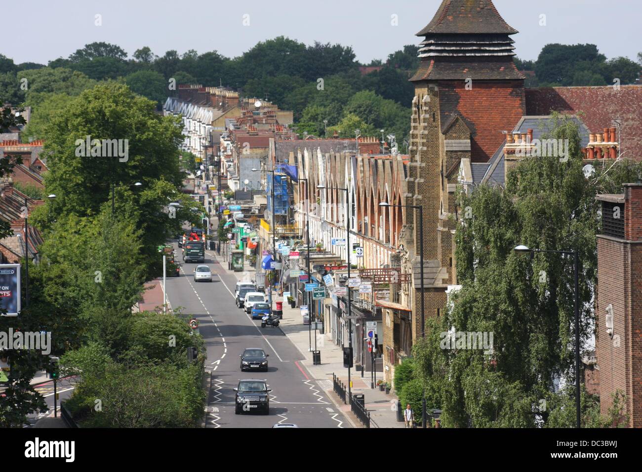 An overhead view of Archway Road, Highgate Islington, showing traffic ...