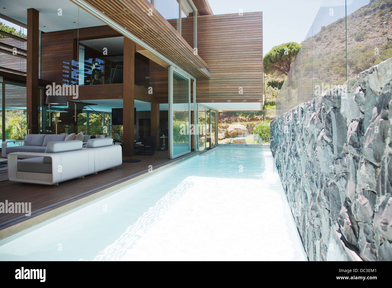 Lap pool next to modern house Stock Photo - Alamy