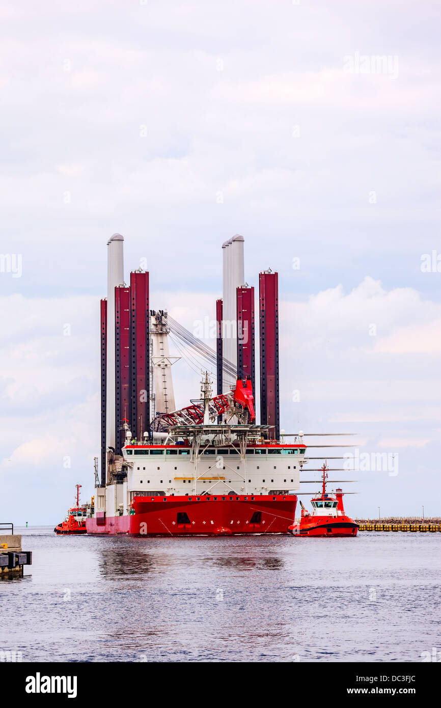 Specialist ship for the construction of wind turbine installation Stock ...