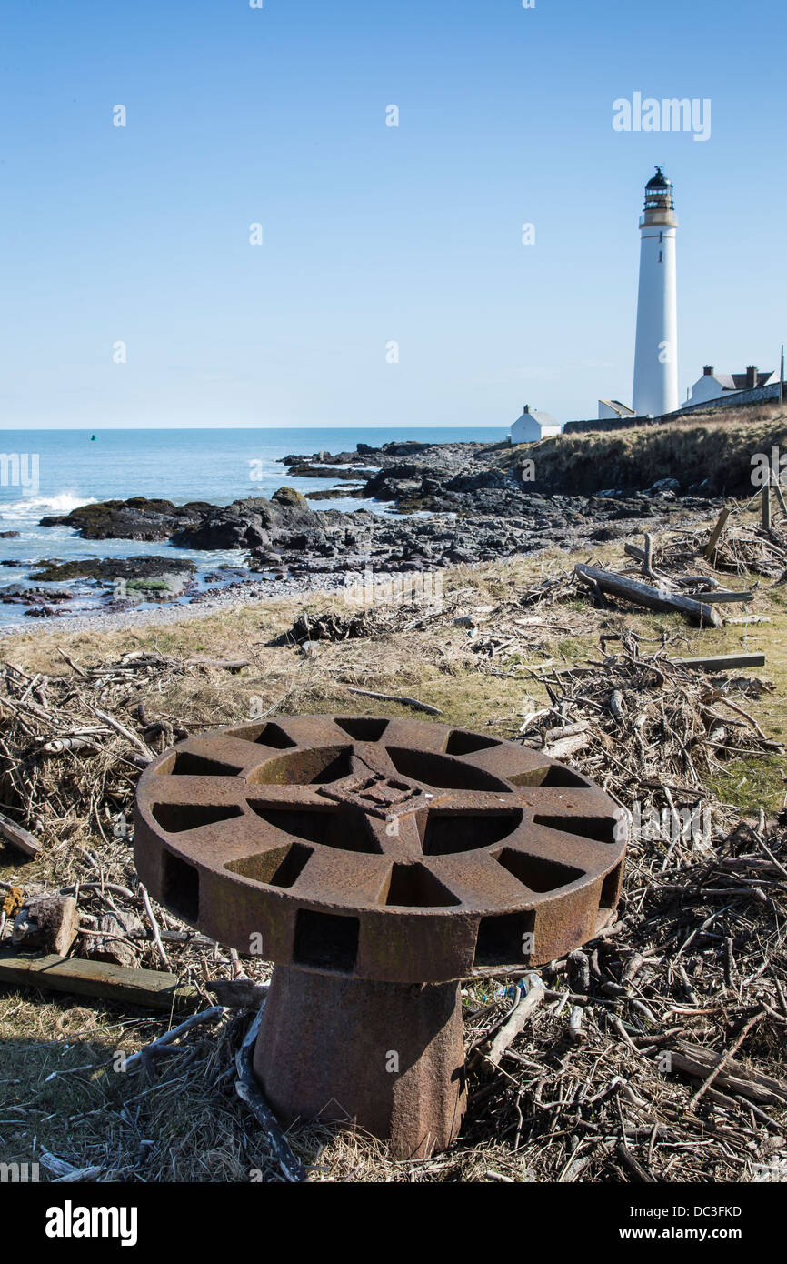 Lighthouse & capstan at Scurdie Ness in Ferryden, Scotland Stock Photo ...