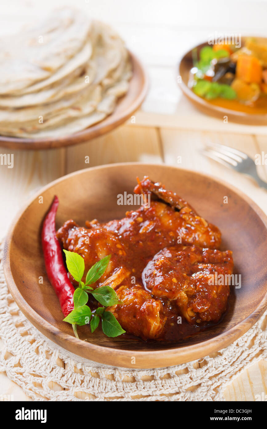 Indian chicken curry and chapatti roti, fresh cooked, Indian dish Stock ...