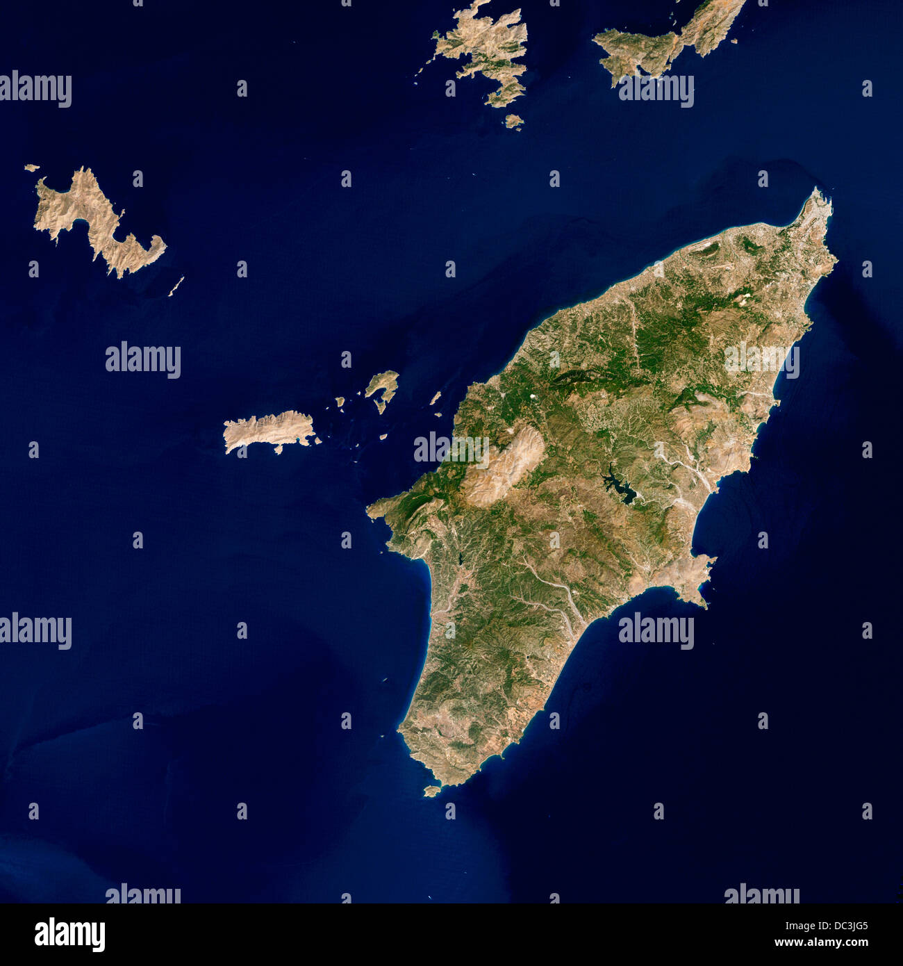 Satellite image of Rhodes Island, Greece Stock Photo - Alamy