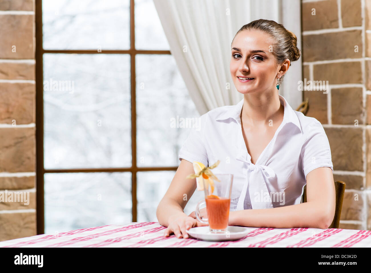 portrait of a nice lady in a restaurant Stock Photo - Alamy