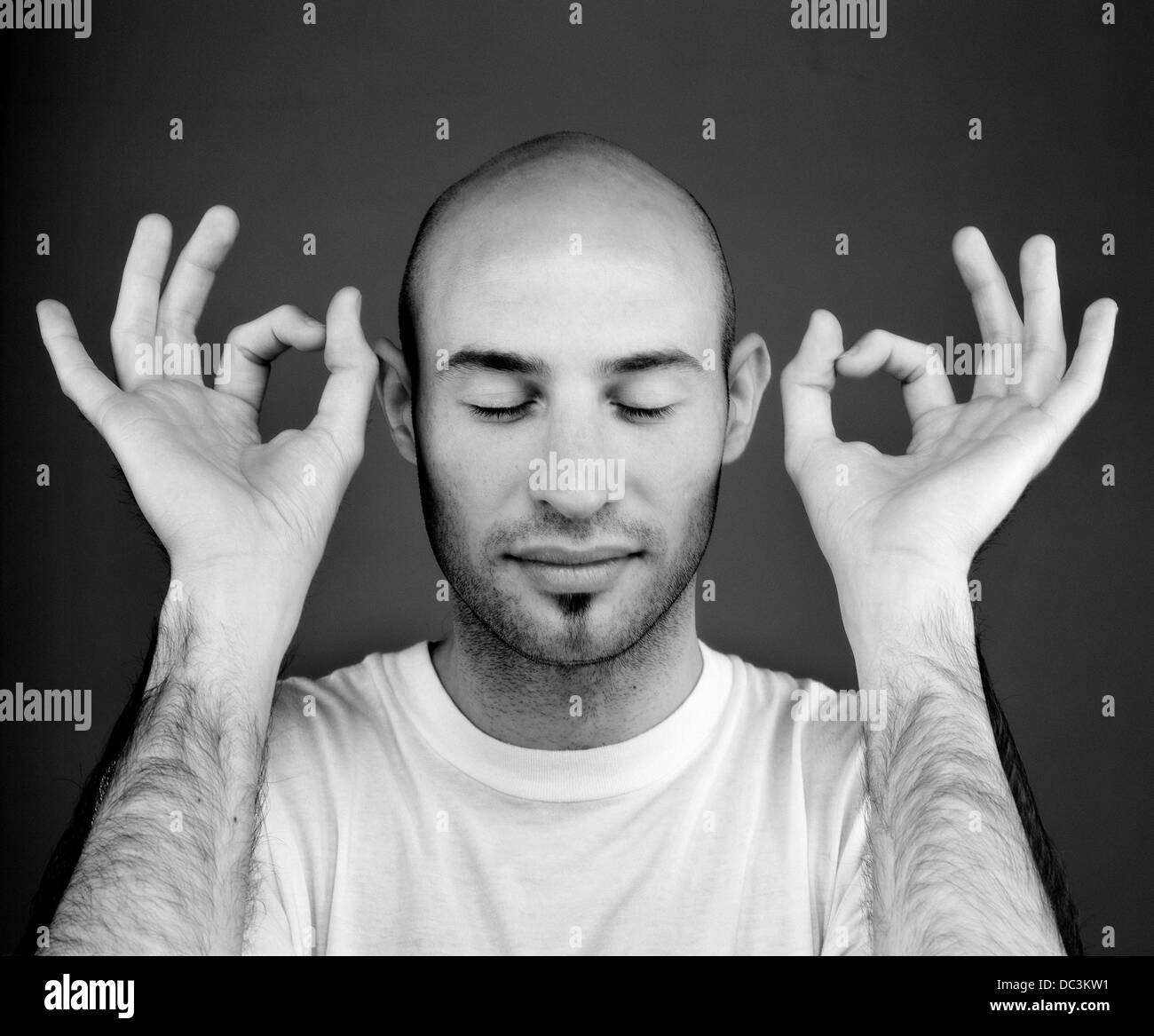 Portrait man closed eyes concentration Black and White Stock Photos ...