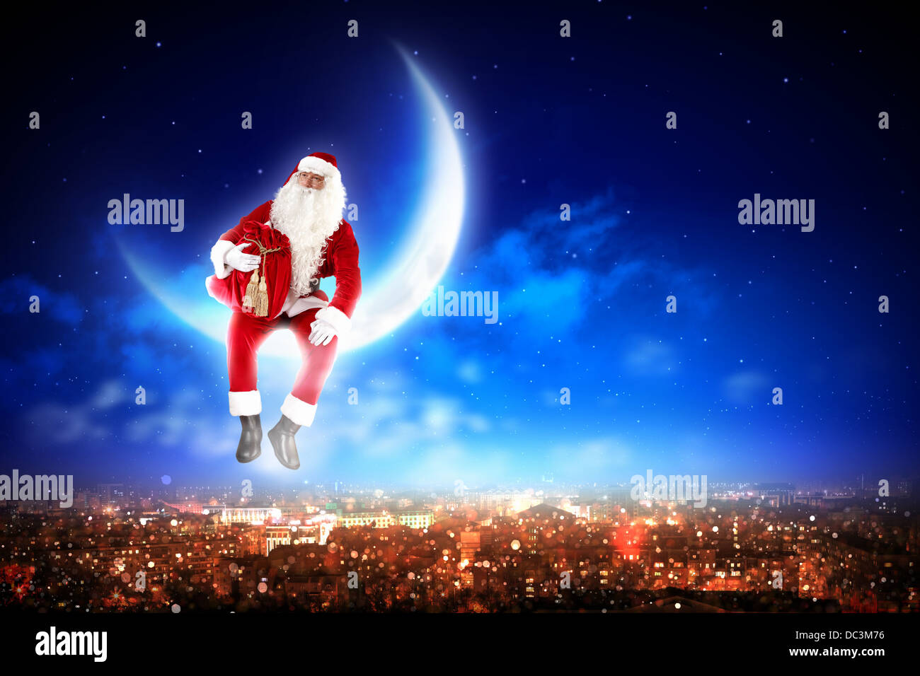 Santa on the moon Stock Photo - Alamy
