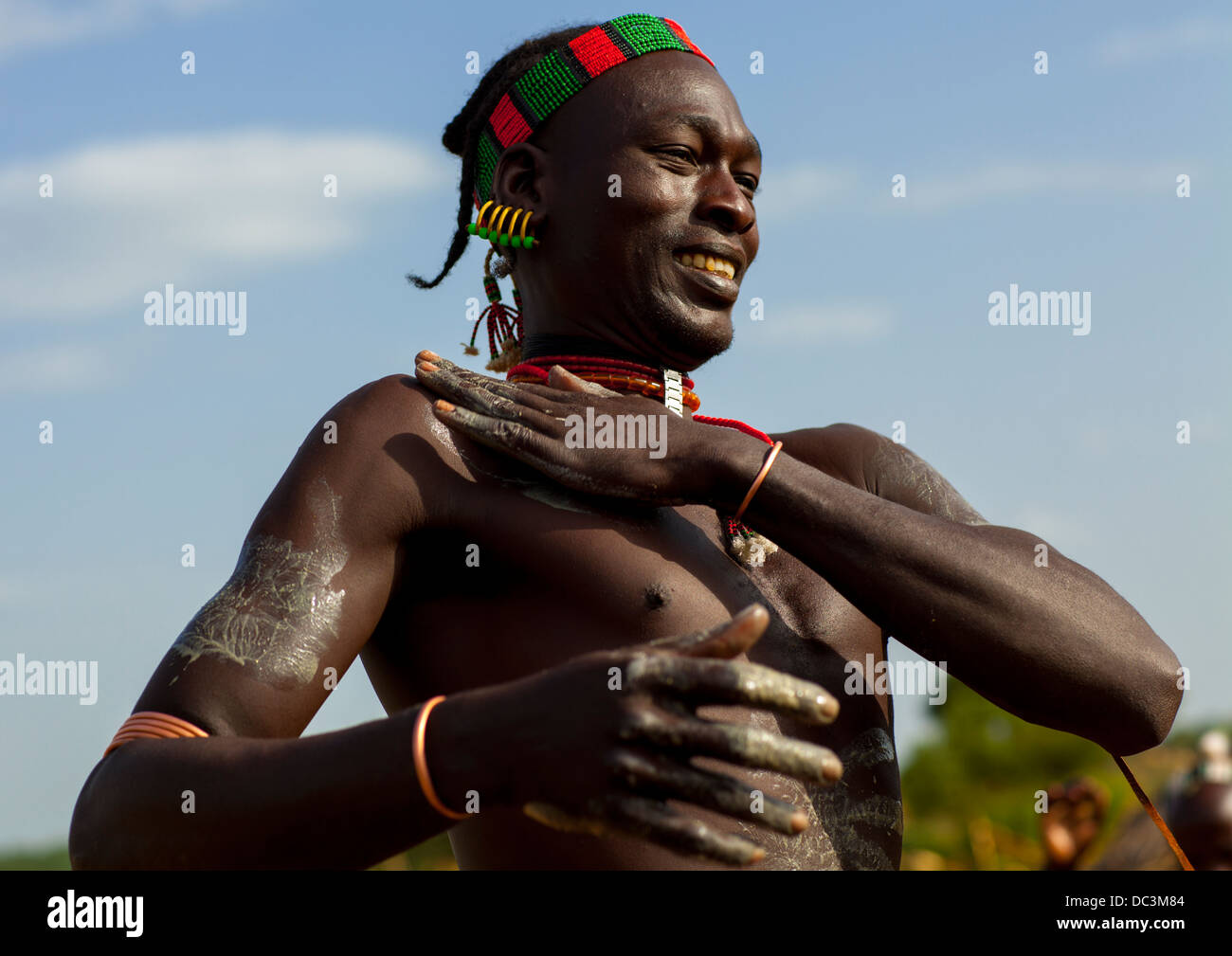 Bashada Tribe Man With Body Painting, Dimeka, Omo Valley, Ethiopia ...