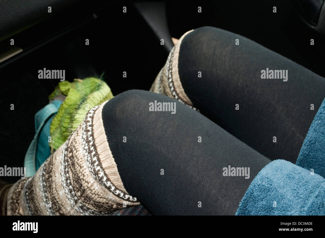 woman with socks and stockings sitting in car Stock Photo - Alamy
