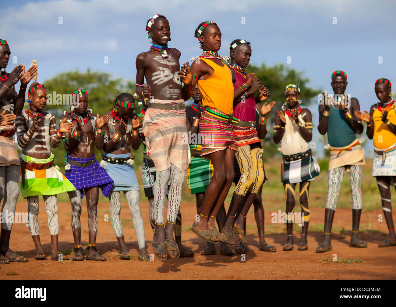 Bashada Tribe Men Dancing And Jumping, Dimeka, Omo Valley, Ethiopia ...