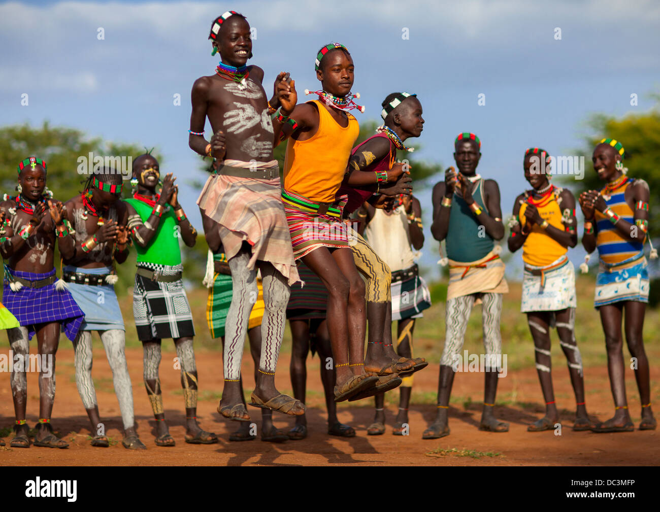 Bashada Tribe Men Dancing And Jumping, Dimeka, Omo Valley, Ethiopia ...