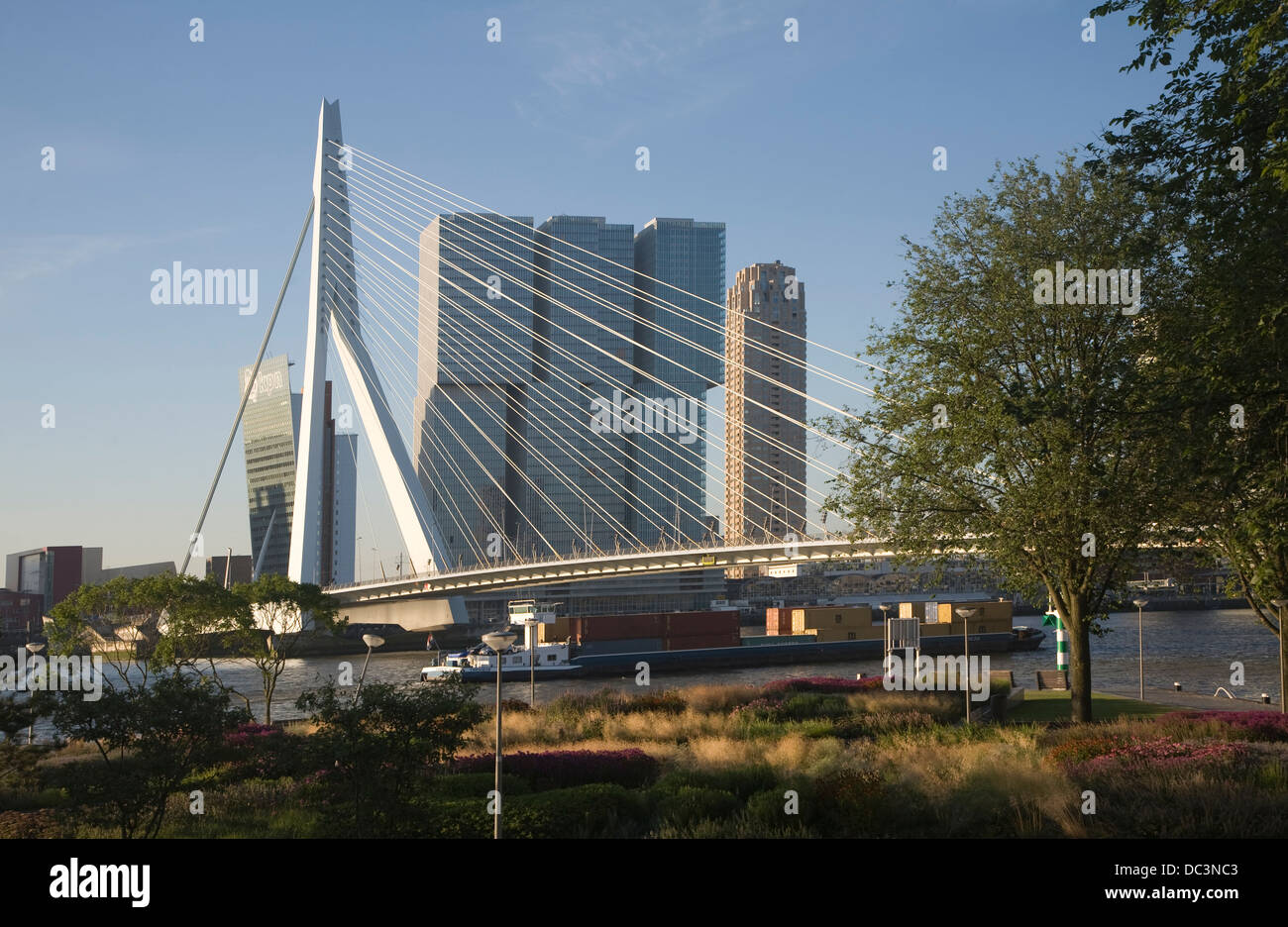 Newly completed De Rotterdam vertical city building and Erasmusbrug ...