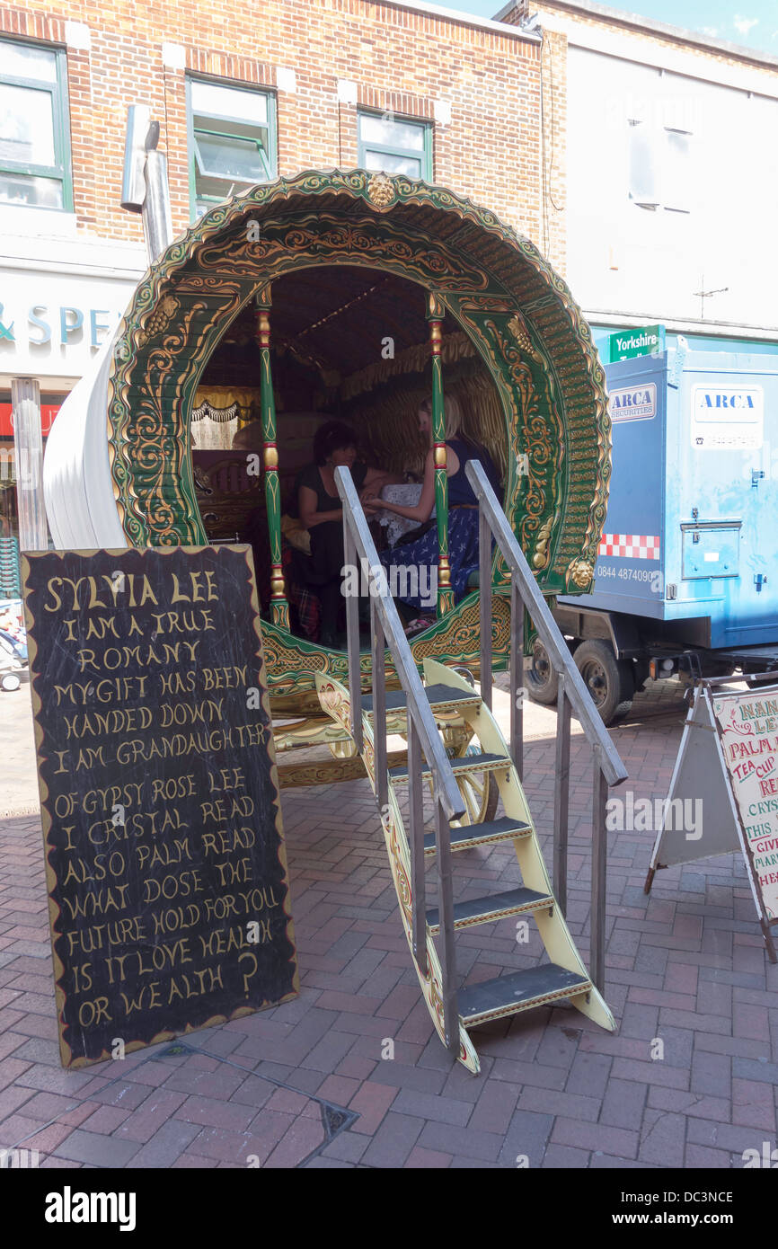 Gypsy Sylvia Lee traditional palm reader fortune teller in her caravan ...