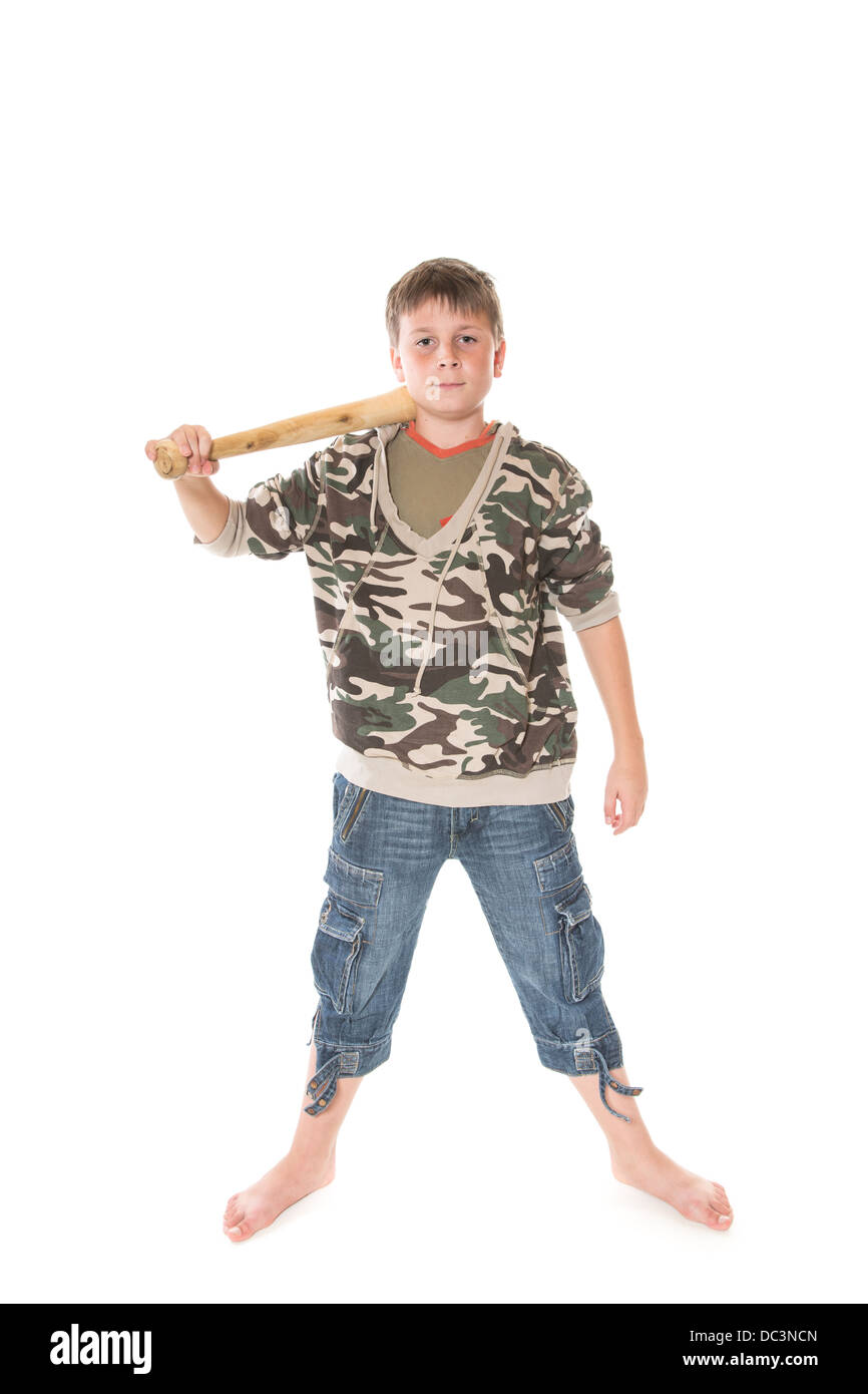 boy with a bat on a white background Stock Photo - Alamy