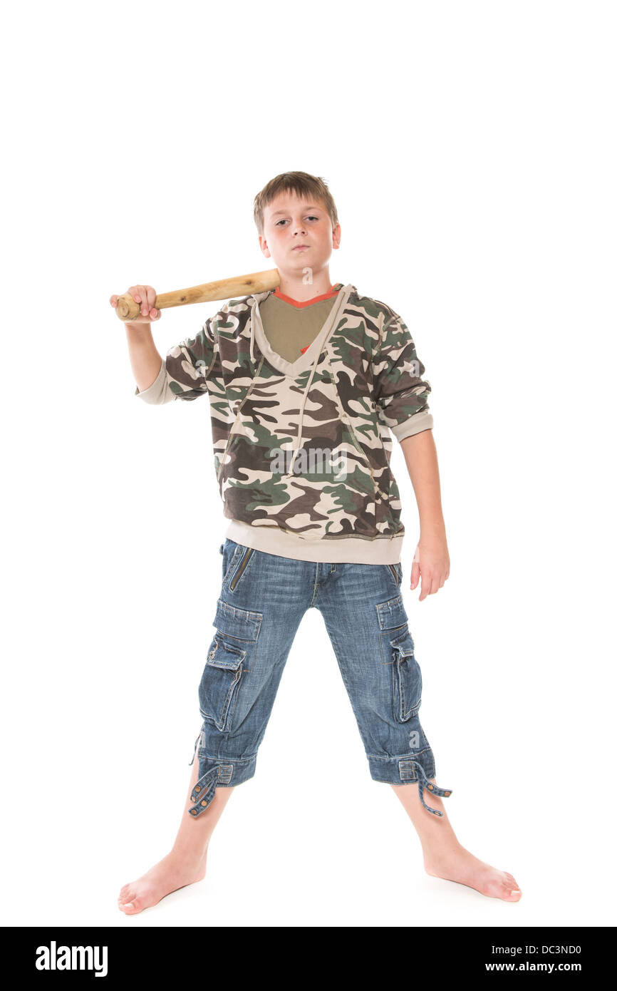 boy with a bat on a white background Stock Photo - Alamy