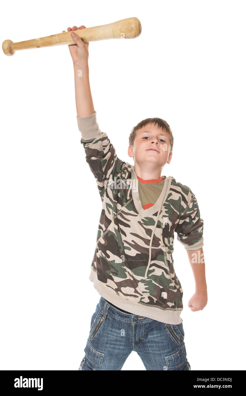 boy with a bat on a white background Stock Photo - Alamy