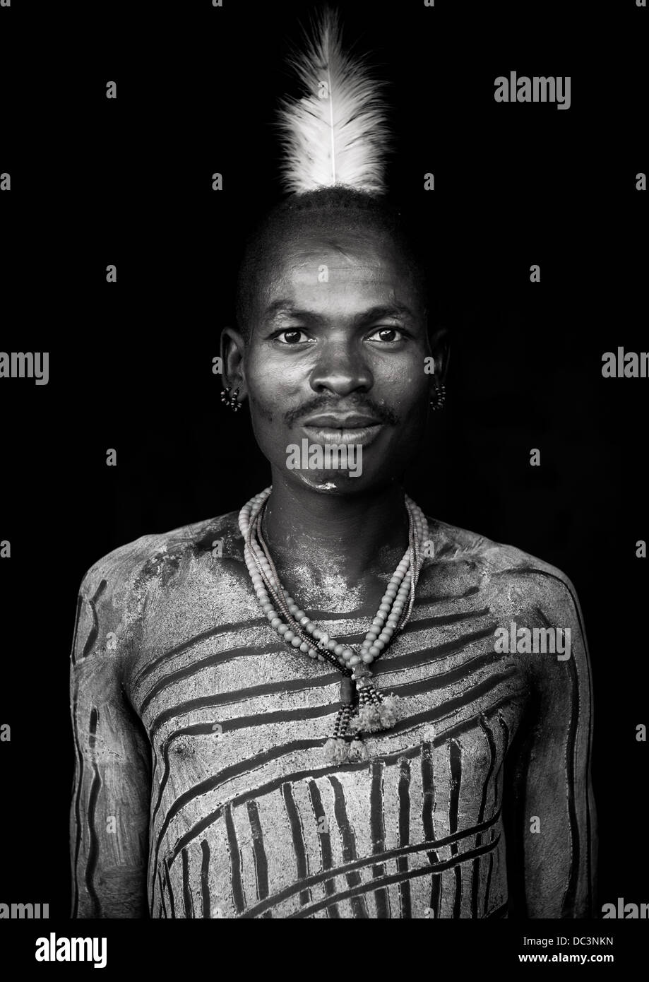 Bashada Tribe Man With Body Painting, Dimeka, Omo Valley, Ethiopia ...