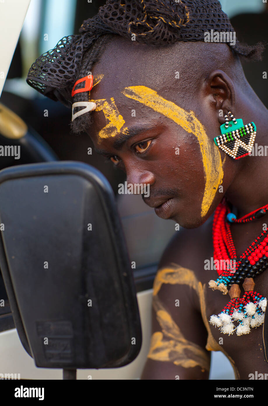 Bashada Tribe Man With Body Painting, Dimeka, Omo Valley, Ethiopia ...
