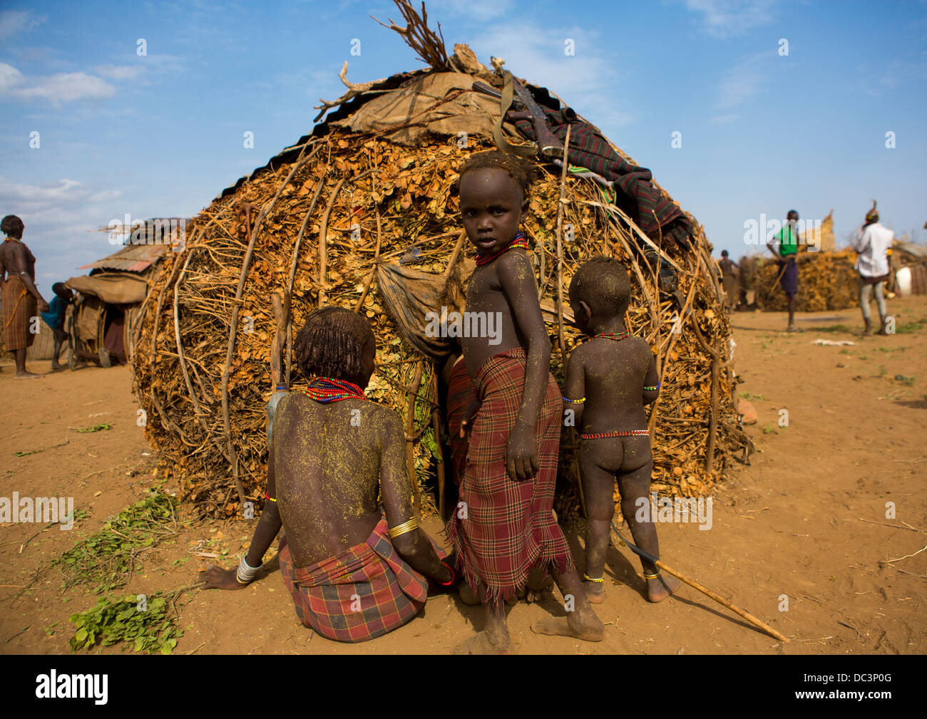 Dassanech Tribe Children Standing In Front Of His House, Omorate, Omo ...
