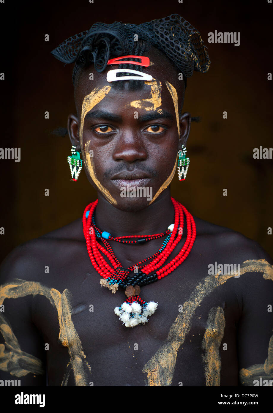 Bashada Tribe Man With Body Painting, Dimeka, Omo Valley, Ethiopia ...