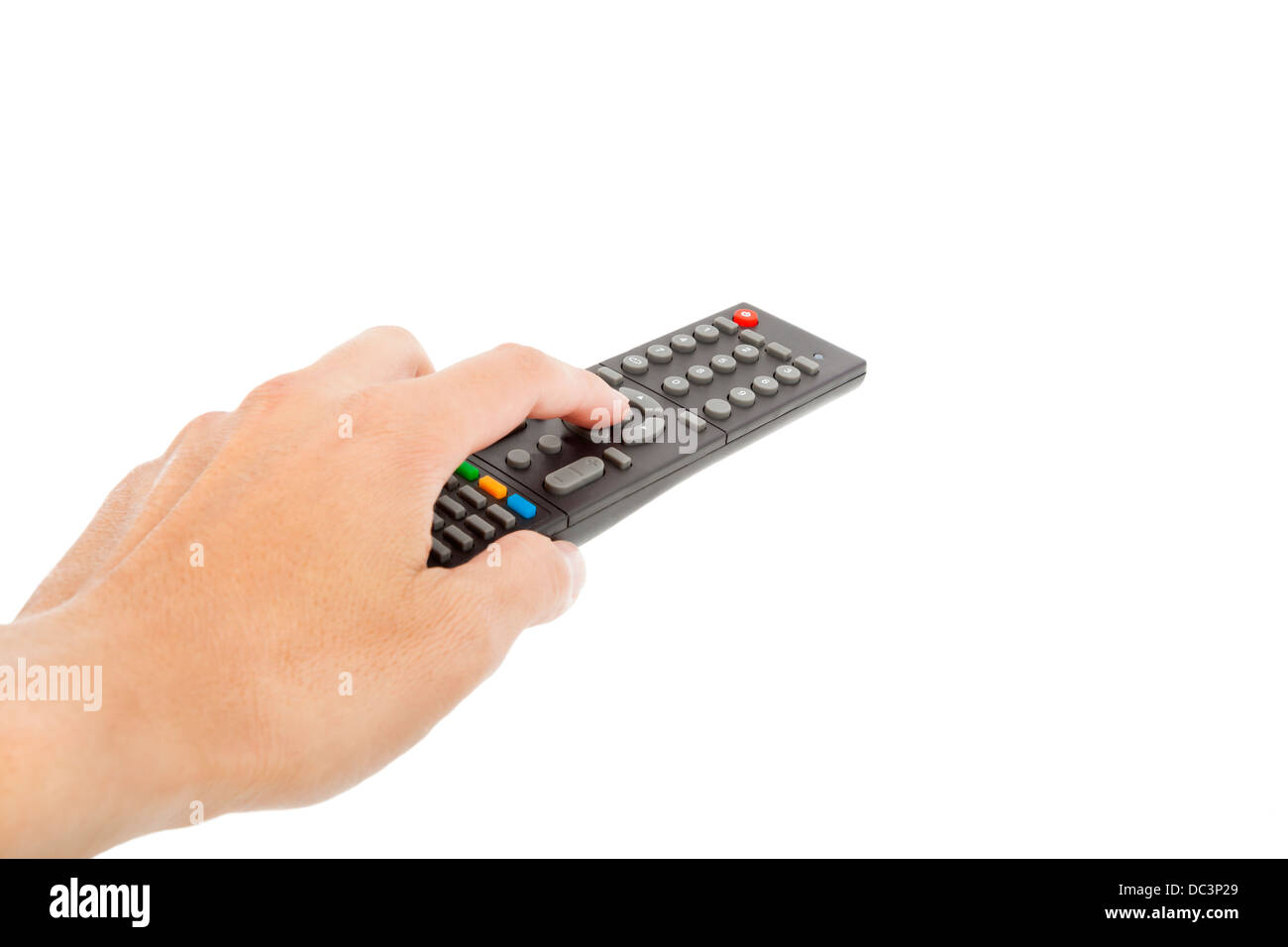 hand with remote control isolated on white Stock Photo - Alamy