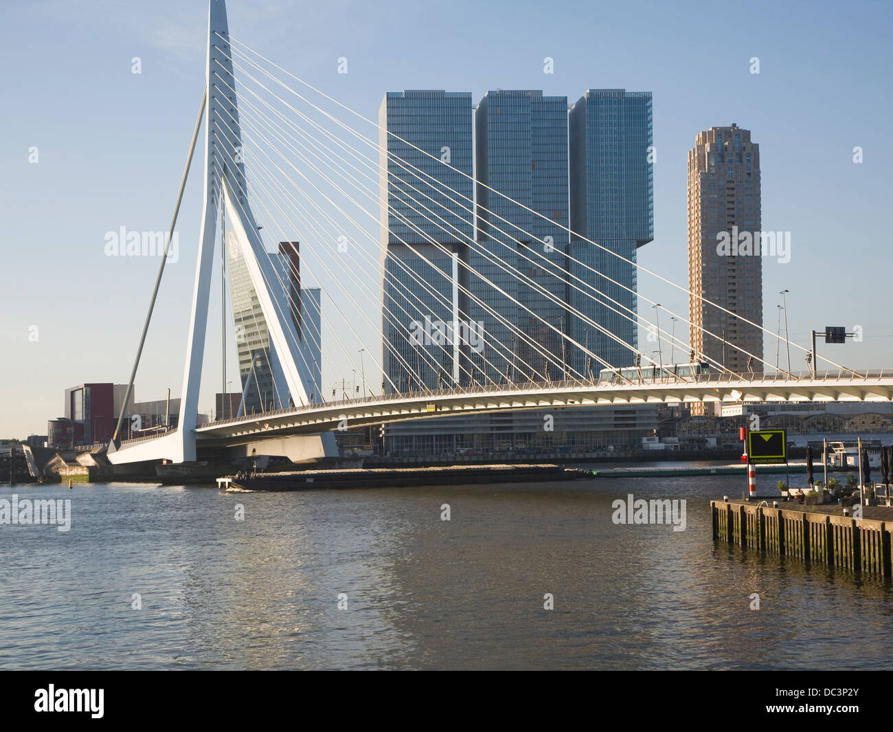 Newly completed De Rotterdam vertical city building and Erasmusbrug ...