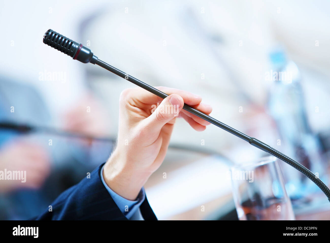 Conference hall with microphones Stock Photo - Alamy