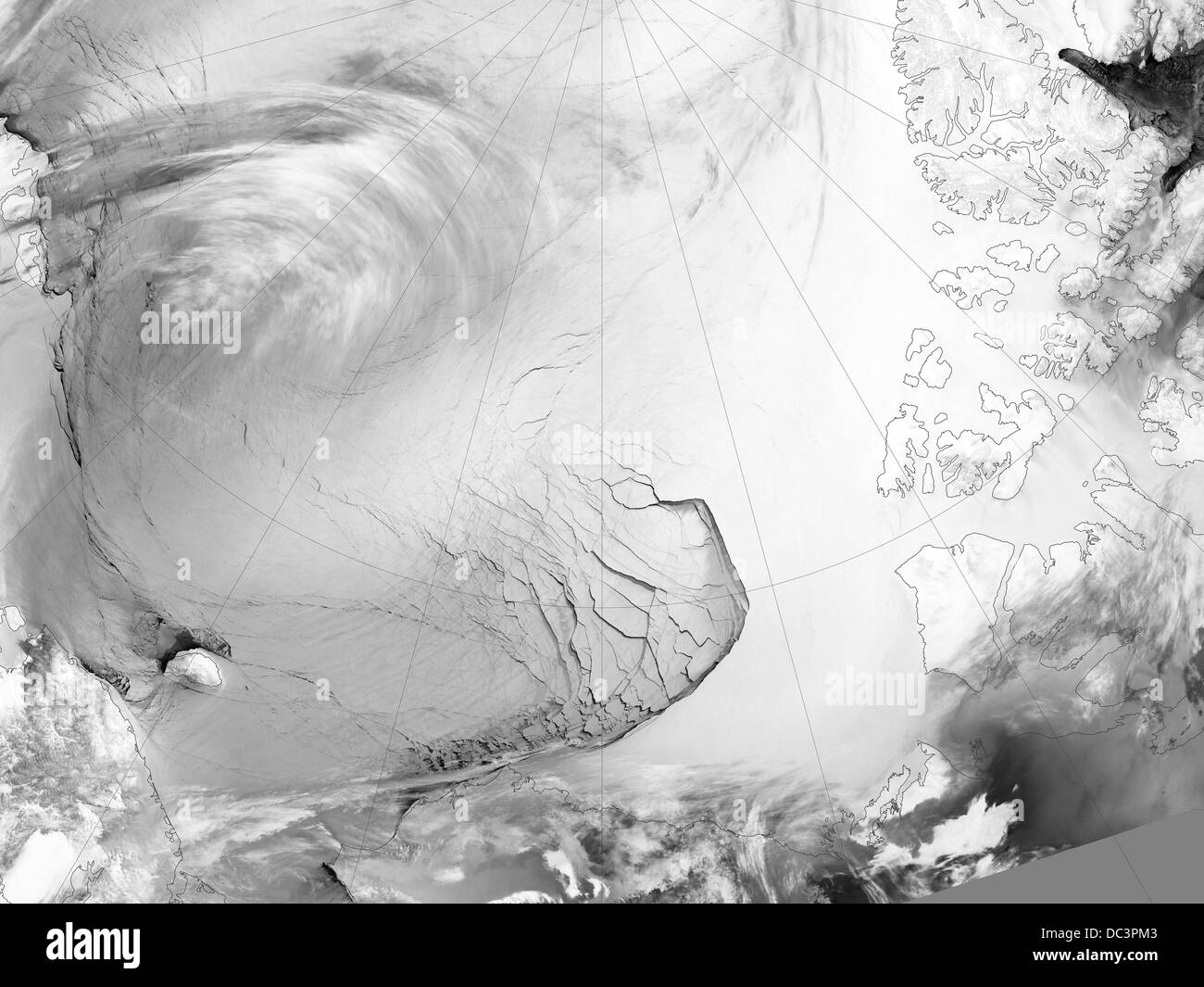 Satellite image of extensive ice fractures in the Beaufort Sea, Arctic ...