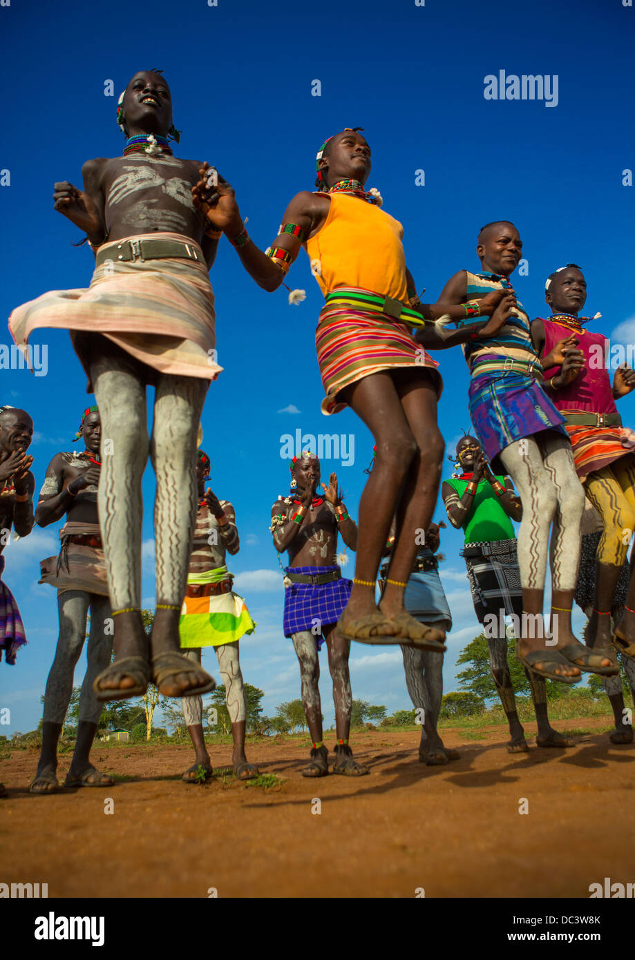 Bashada Tribe Men Dancing And Jumping, Dimeka, Omo Valley, Ethiopia ...
