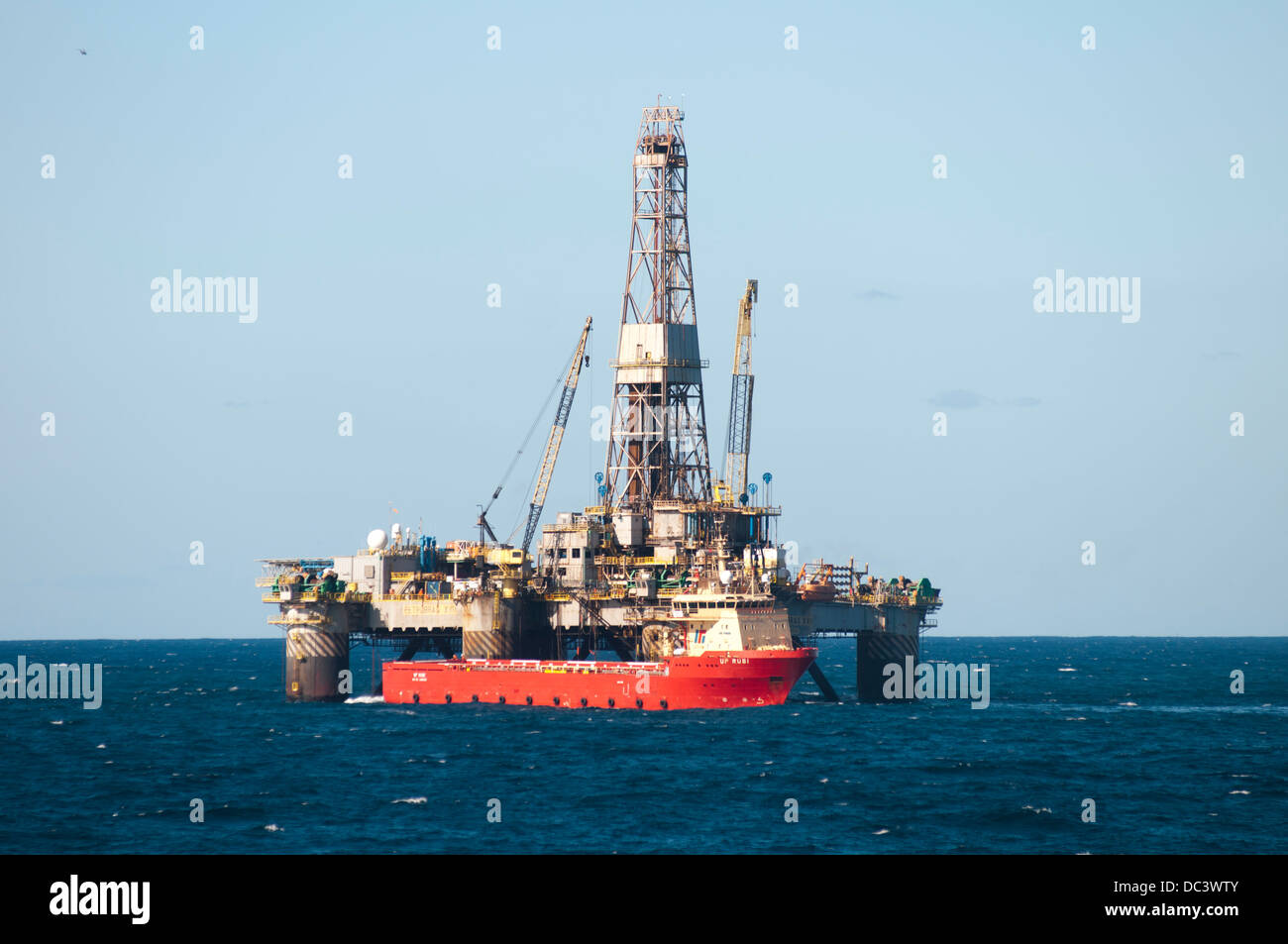 supply vessel along side Petrobras Xvii oil drilling rig, Offshore Rio ...
