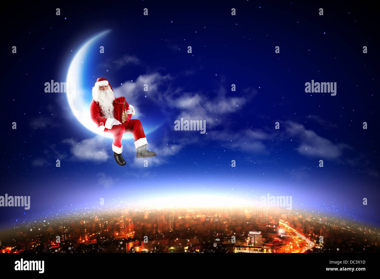 Santa on the moon Stock Photo - Alamy