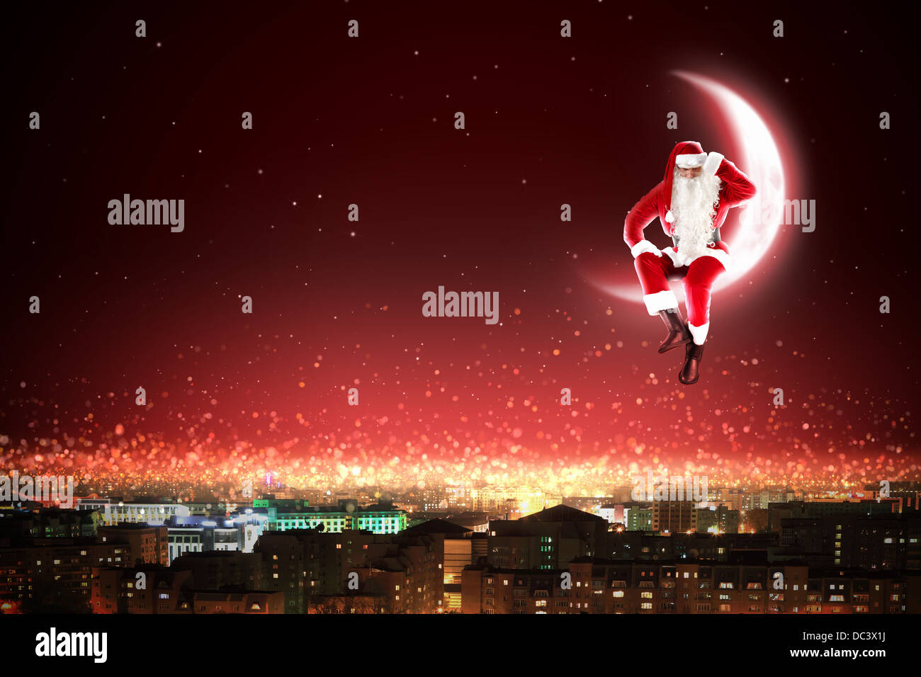 Santa on the moon Stock Photo - Alamy
