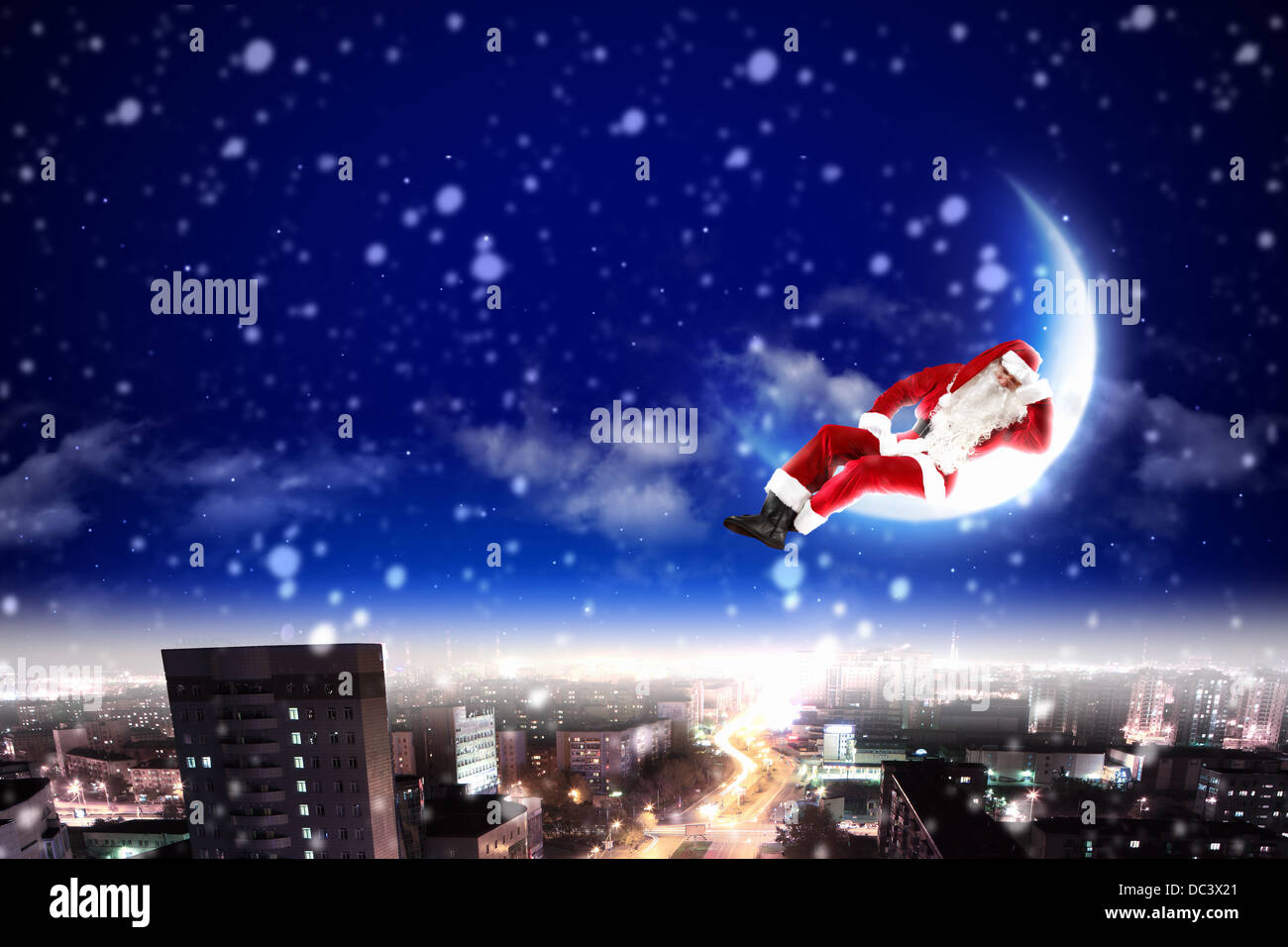 Santa on the moon Stock Photo - Alamy