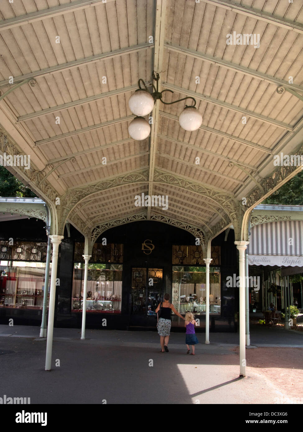 SHOPS ON PERIMETER OF PARC DES SOURCES VICHY AUVERGNE FRANCE Stock ...