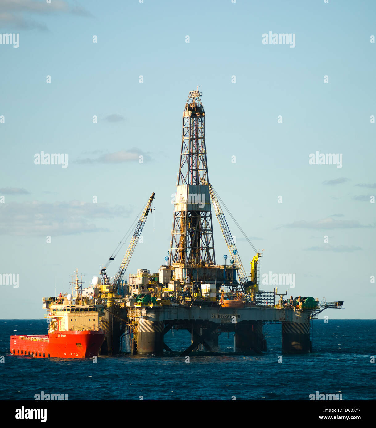 supply vessel along side Petrobras Xvii oil drilling rig, Offshore Rio ...